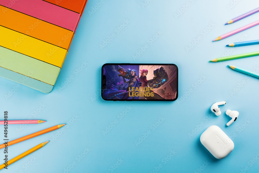 League of Legends (LOL) mobile game app on the smartphone screen. Blue ...