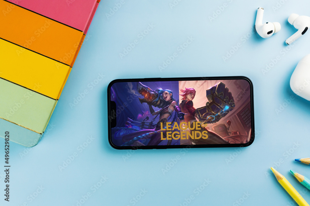League of Legends (LOL) mobile game app on the smartphone screen. Blue ...