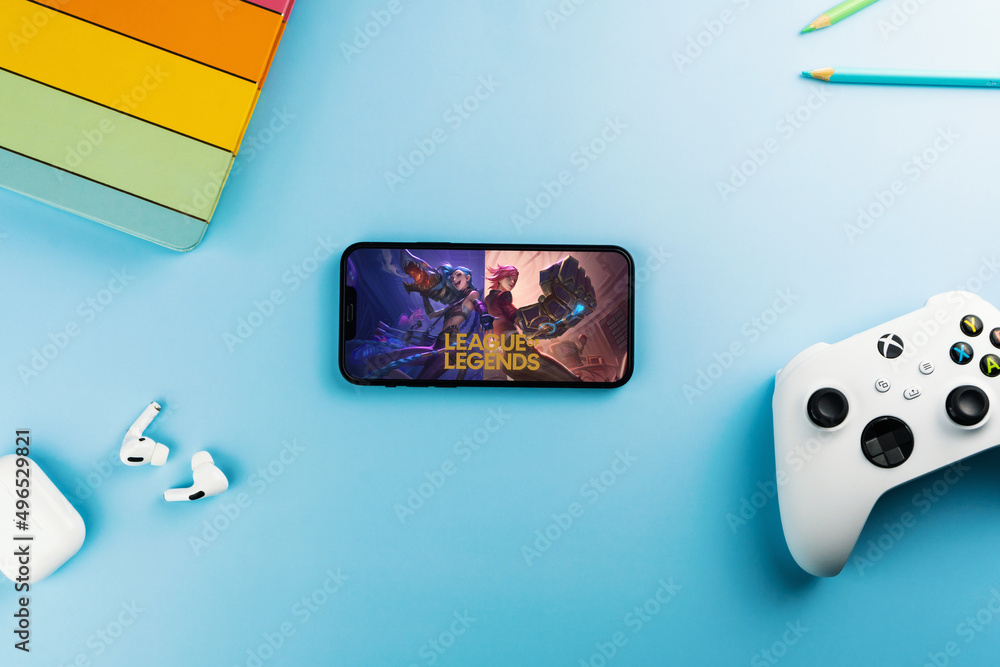 League of Legends (LOL) mobile game app on the smartphone screen. Blue ...