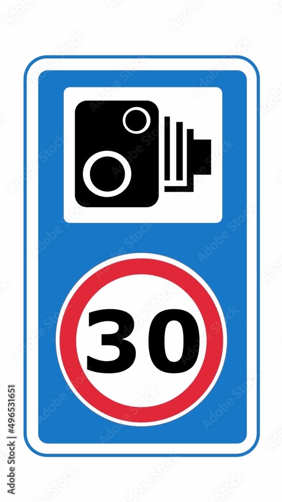 Traffic sign for speed camera. Red circle and black digits for speed ...
