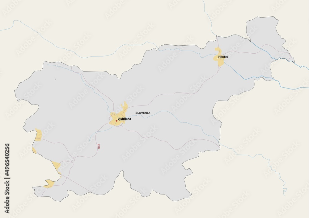 Isolated map of Slovenia with capital, national borders, important ...