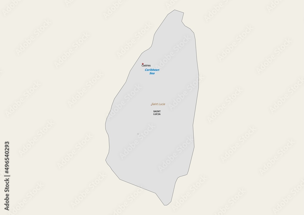 Isolated map of Saint Lucia with borders, important cities, rivers ...