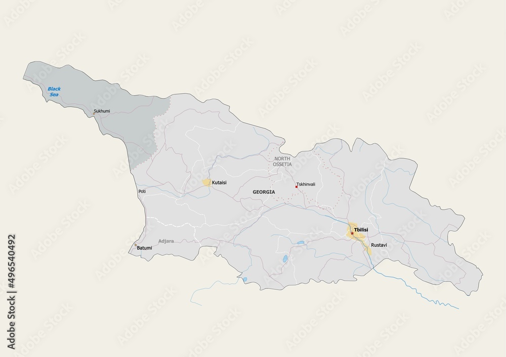 Isolated map of Georgia with capital, national borders, important ...