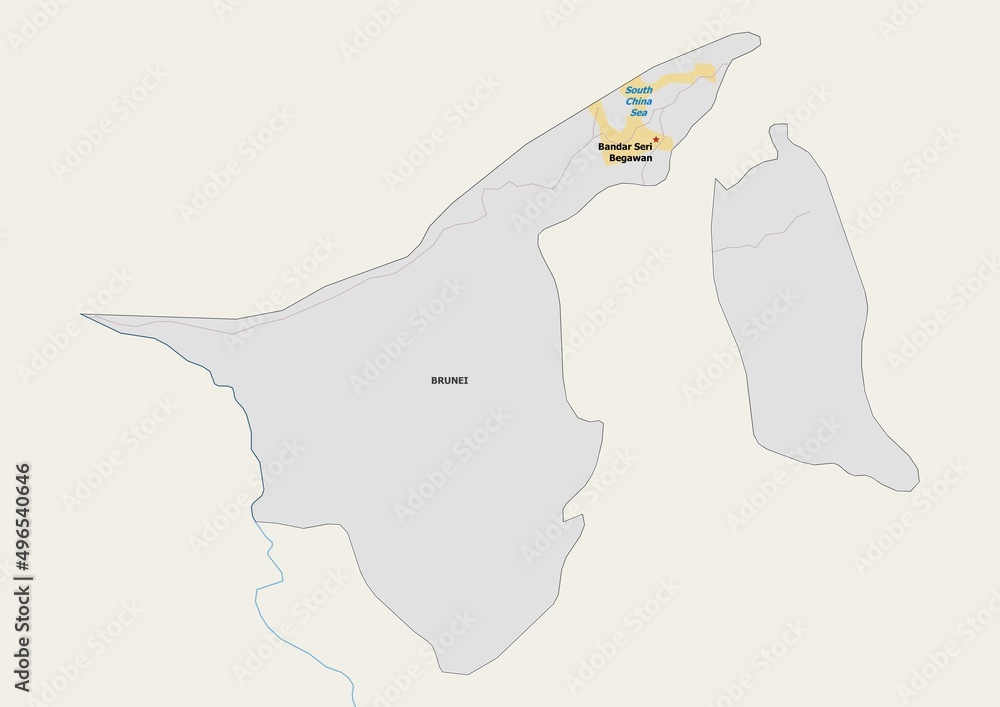 Isolated map of Brunei with capital, national borders, important cities ...