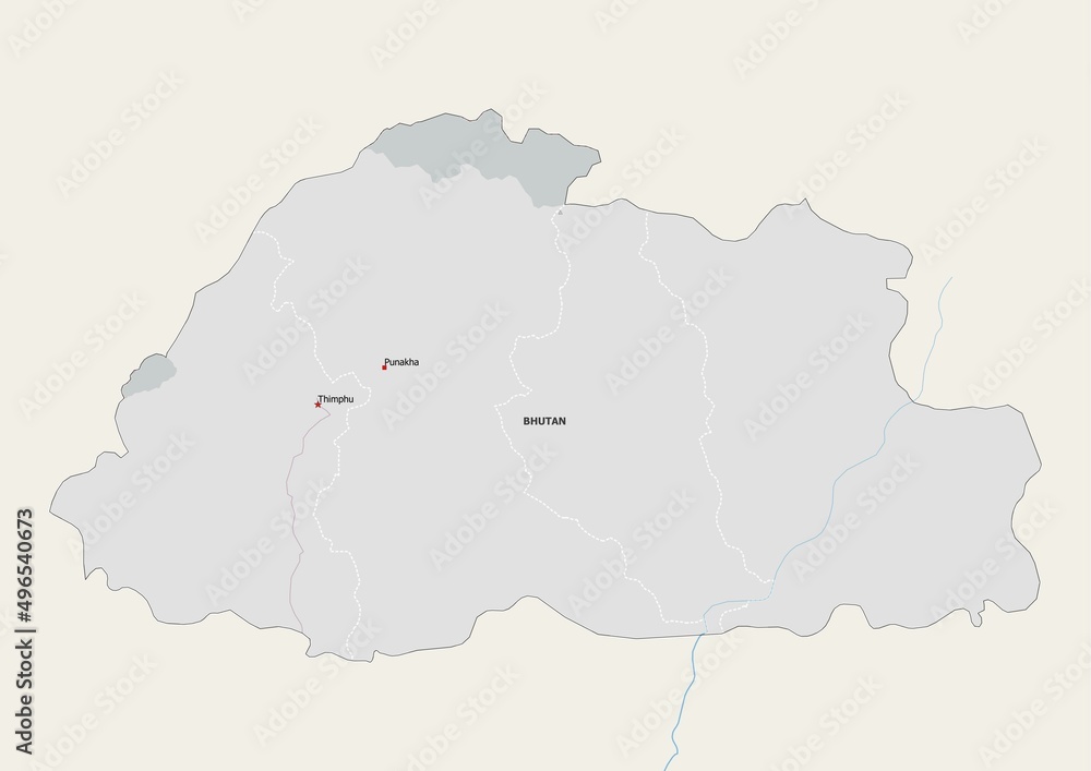 Isolated map of Bhutan with capital, national borders, important cities ...