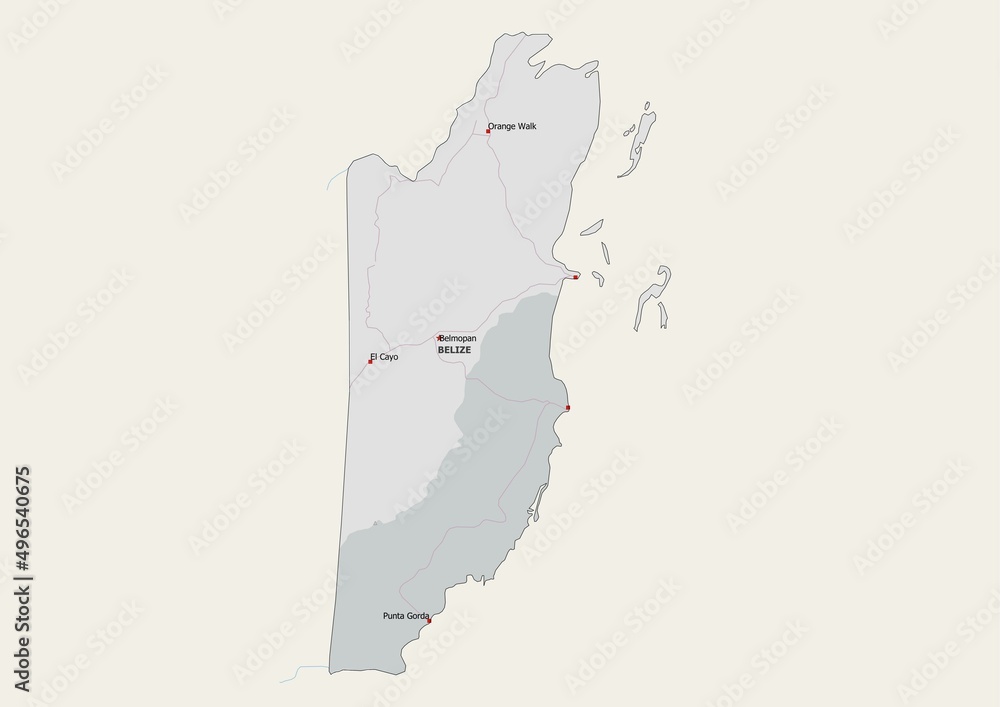 Isolated map of Belize with capital, national borders, important cities ...