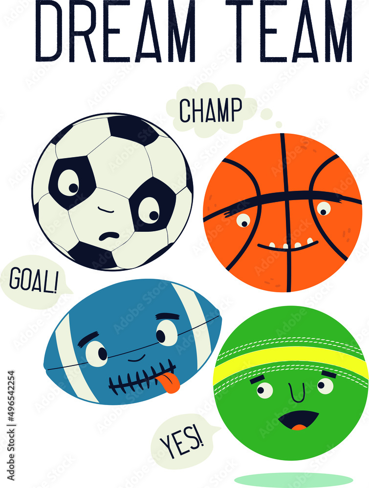 Different sports themed vector print design for kids. Can be used for ...