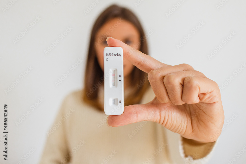 Positive Covid Test Woman Holding Rapid Test Antigen Test Stock Photo ...
