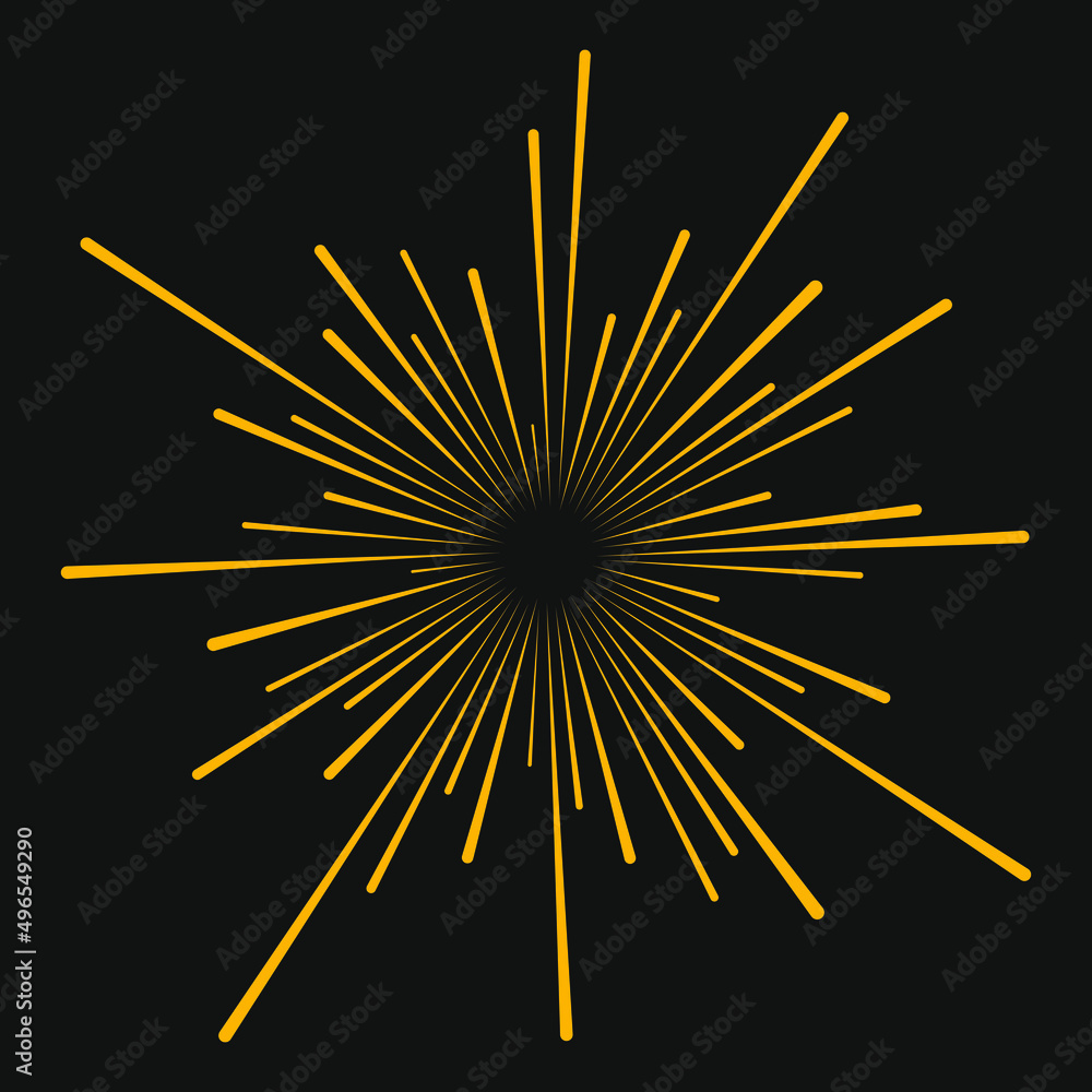 Yellow radial lines. Round form. Explosion background. Star rays ...