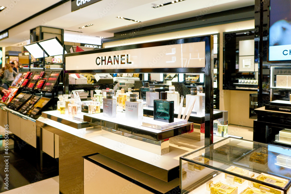 ROME, ITALY - CIRCA NOVEMBER, 2017: bottles of Chanel fragrance sit on ...