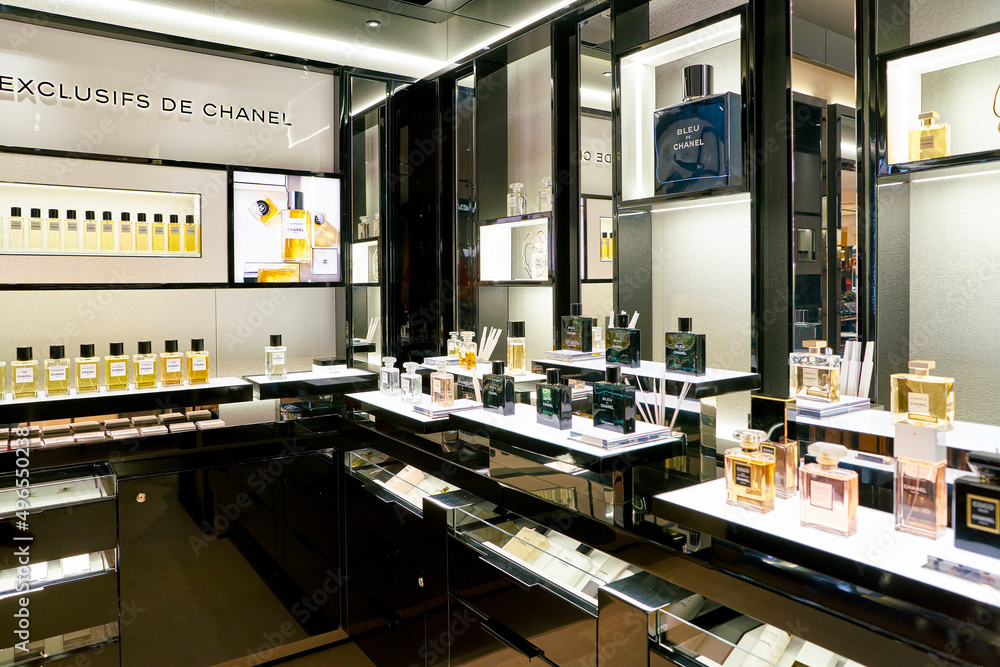 ROME, ITALY - CIRCA NOVEMBER, 2017: bottles of Chanel fragrance sit on ...