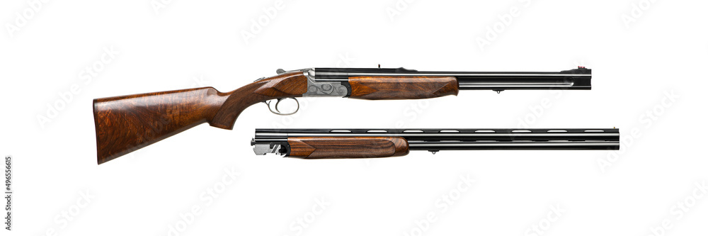 Luxury double-barreled shotgun with a vertical arrangement of barrels ...