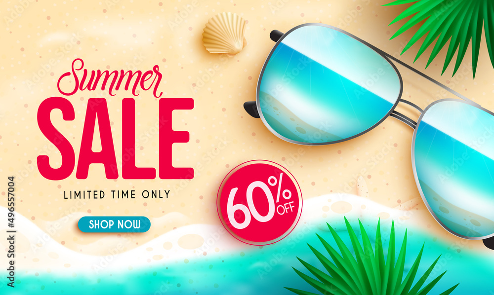 Summer sale vector banner design. Summer sale text in beach sand ...