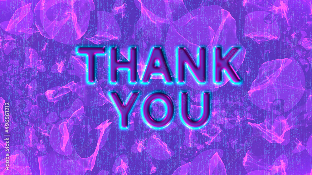 Thank You neon glowing greeting text on the violet background of shiny ...