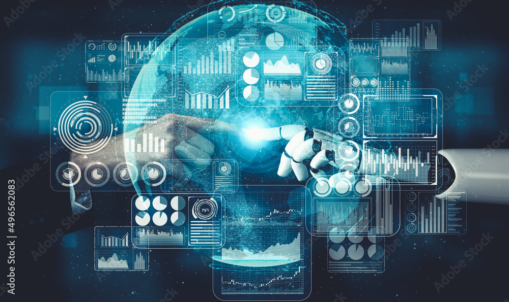 3D rendering artificial intelligence AI research of droid robot and ...