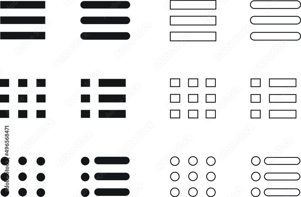 Burger Menu Icons Vector Set of UI Design Elements. Interface Design Vector Icon Set of ...