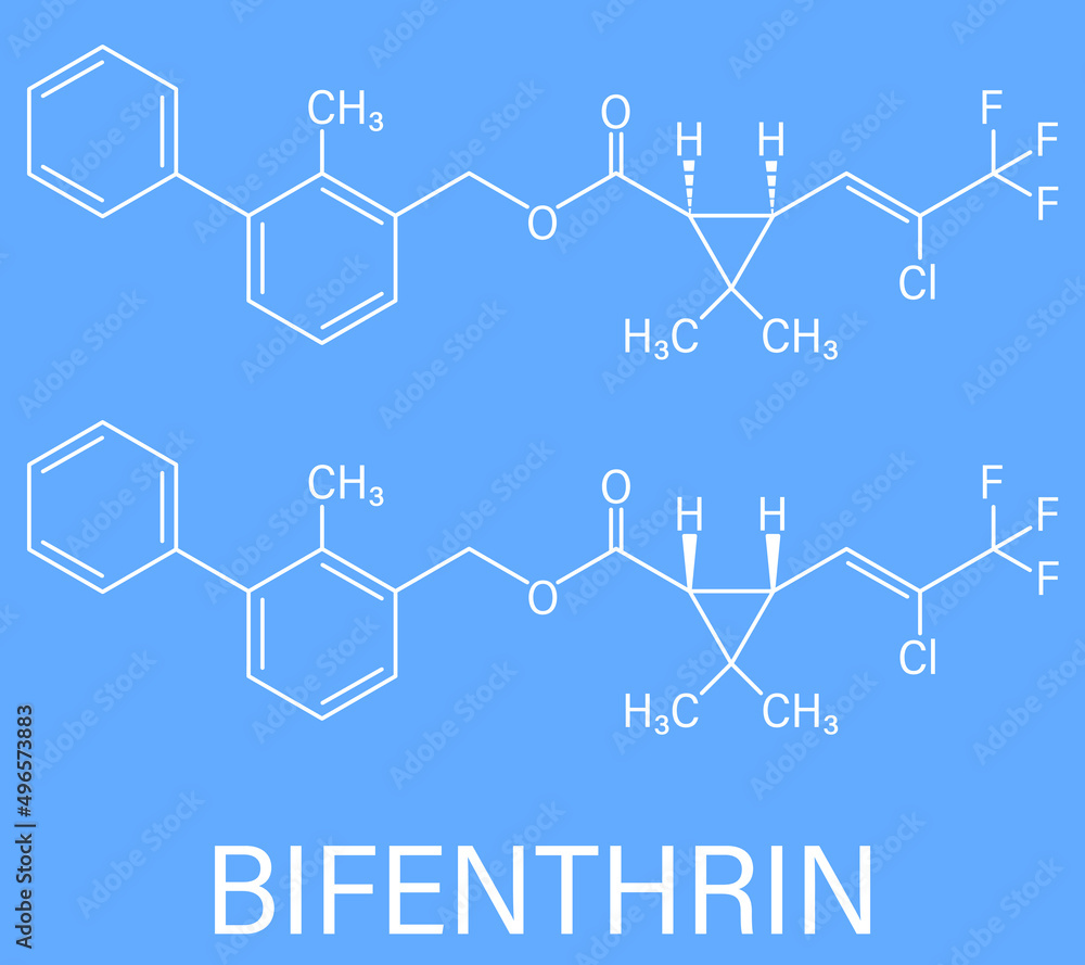 Bifenthrin insecticide molecule (pyrethroid class). Skeletal formula ...