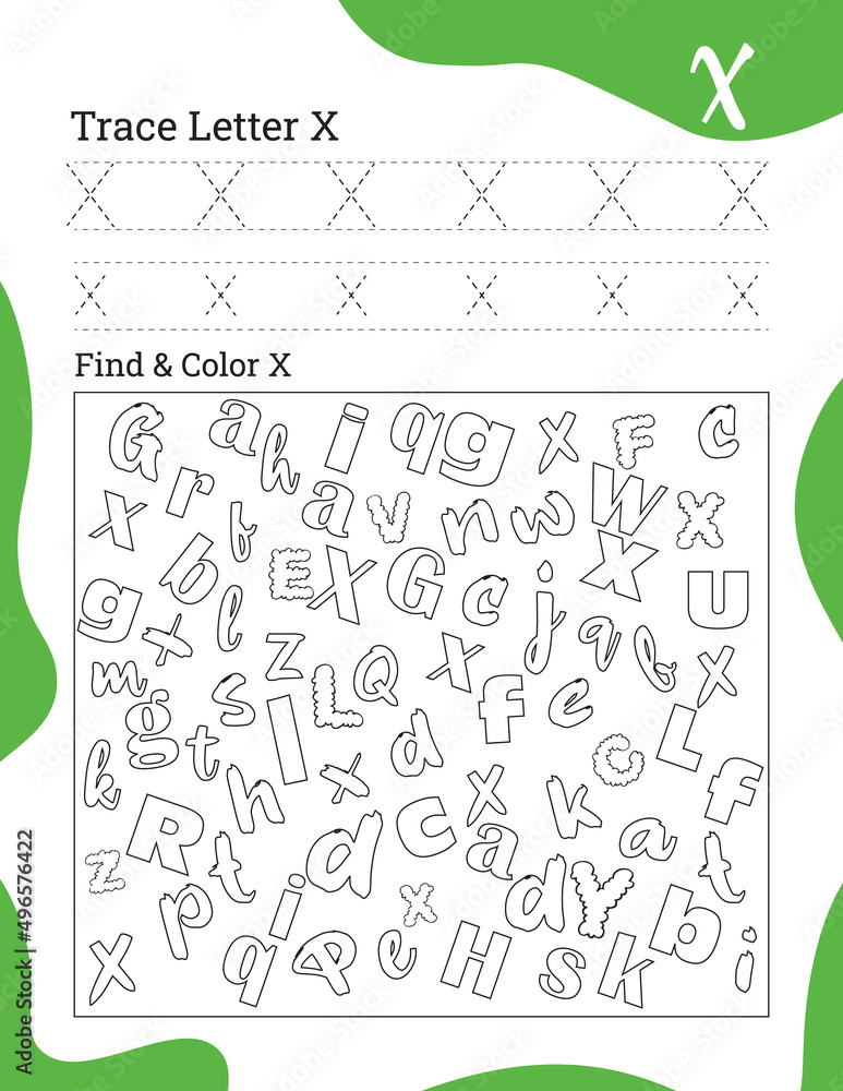 English alphabet letter X tracing line printable worksheet with cute ...