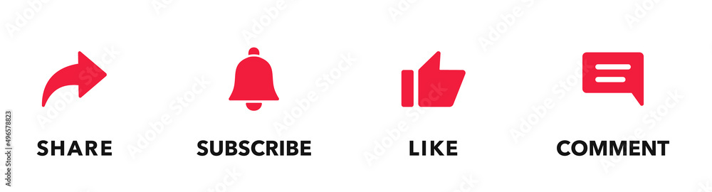 Icon set for channel and social networks. Like, Comment, Share, and ...