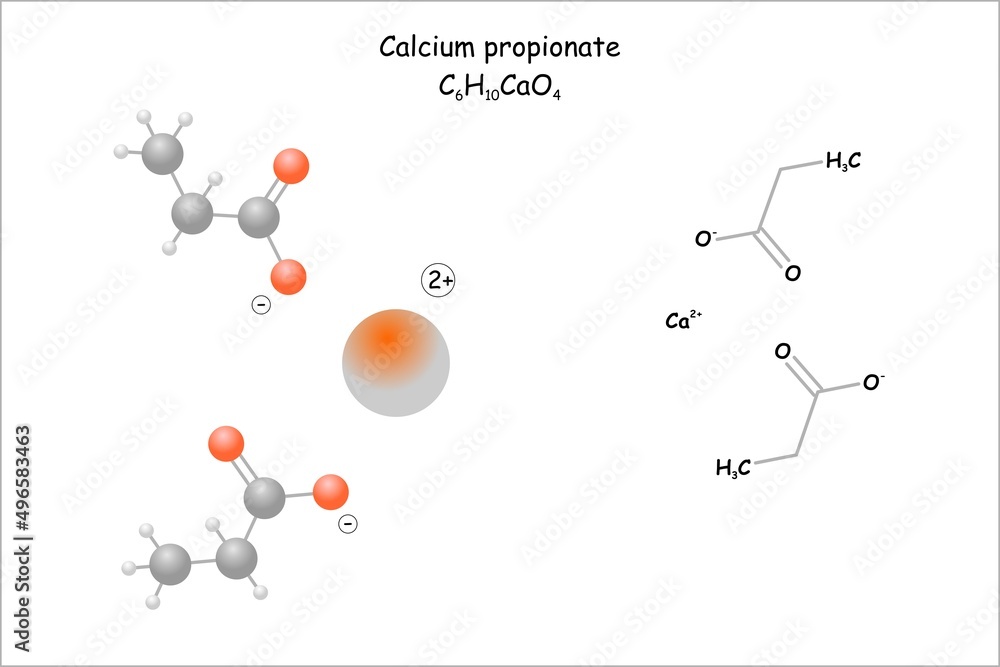 Stylized Molecule Model Structural Formula Of The Food Preservative Calcium Propionate Stock