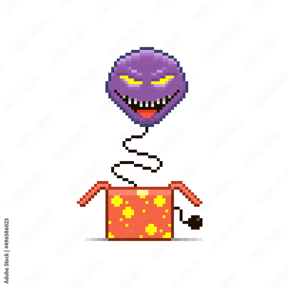 colorful simple vector flat pixel art illustration of evil smiling jack ...