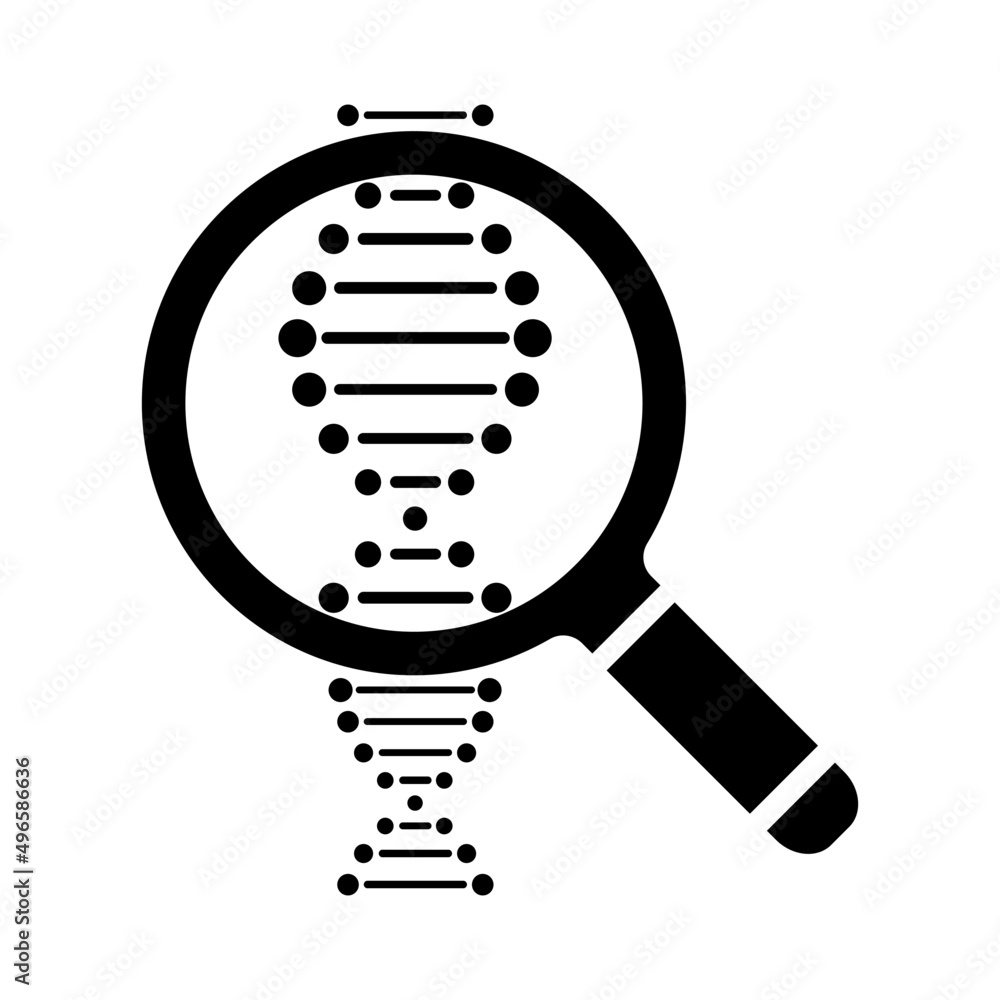Genetic research icon. Magnifying glass and DNA double helix . Vector ...