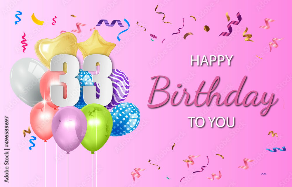 Happy 33th birthday balloons greeting card background vector. Happy ...