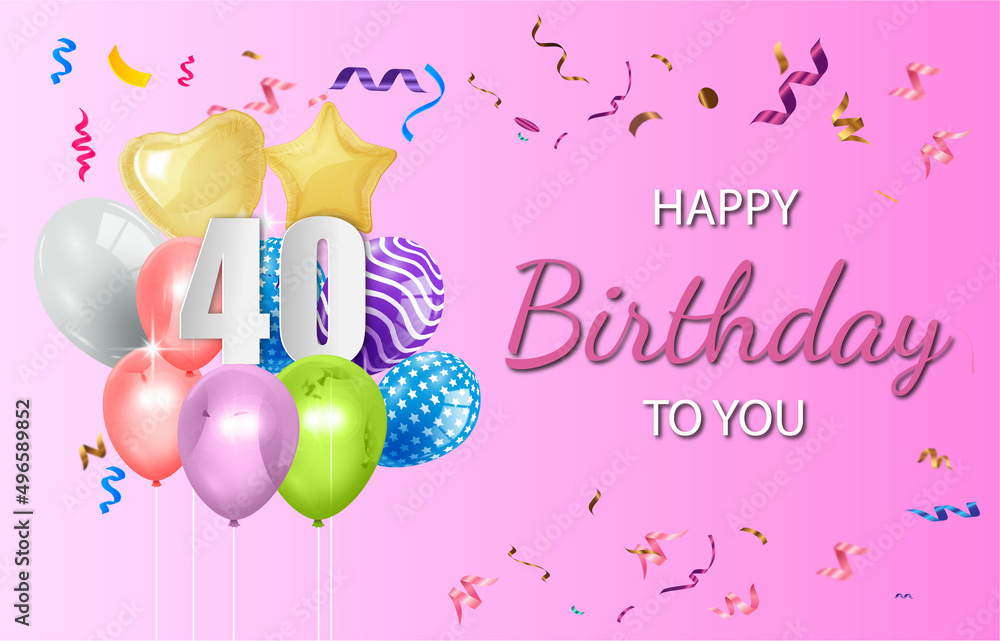 Happy 40th birthday balloons greeting card background vector. Happy ...