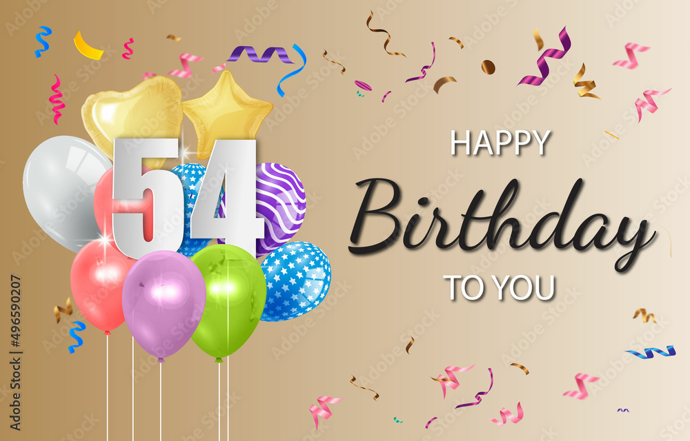 Happy 54th birthday balloons greeting card background vector. Happy ...