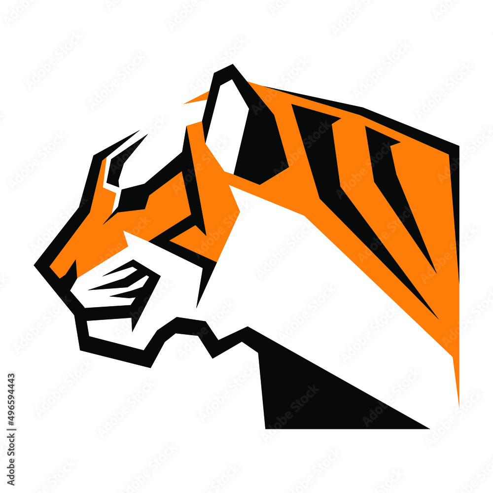 Tiger side view portrait symbol on white backdrop. Design element Stock ...