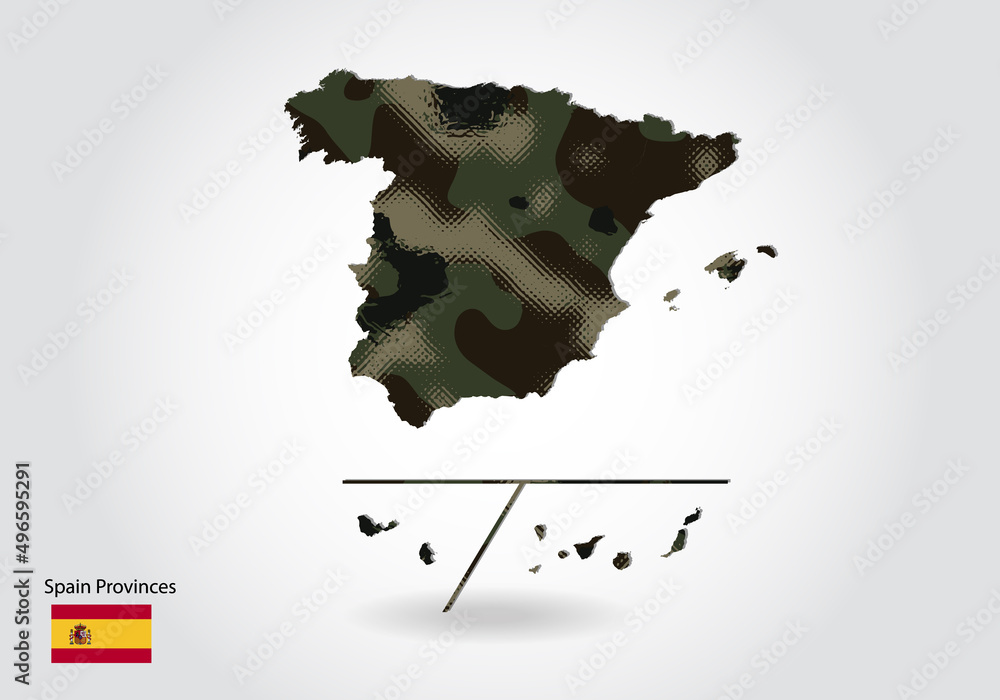spain Provinces map with camouflage pattern, Forest - green texture in ...