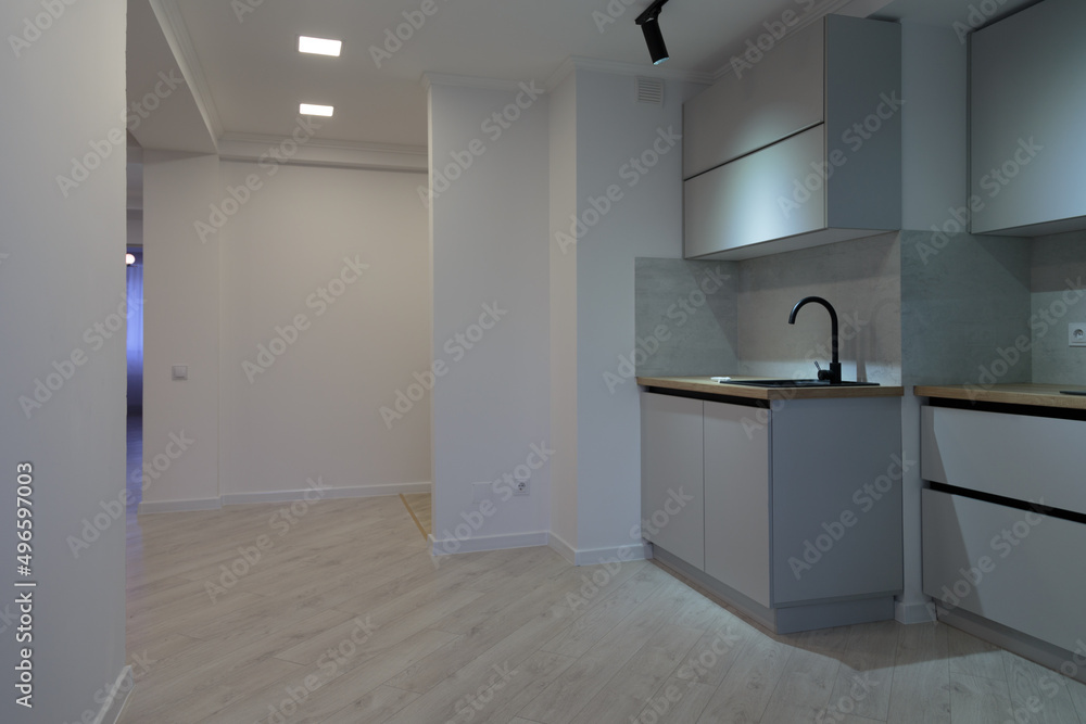 Modern kitchen interior in apartment buildings. Stock Photo | Adobe Stock