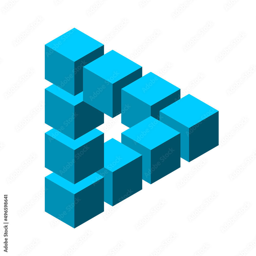 Impossible triangle made of cubes. Reutersvard optical illusion. Visual ...