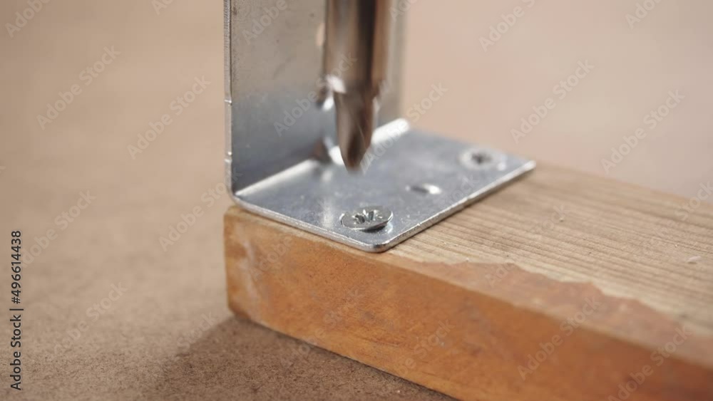 Screwing L Shaped Brackets Corner Angles Metal Connector Hinge In Wood