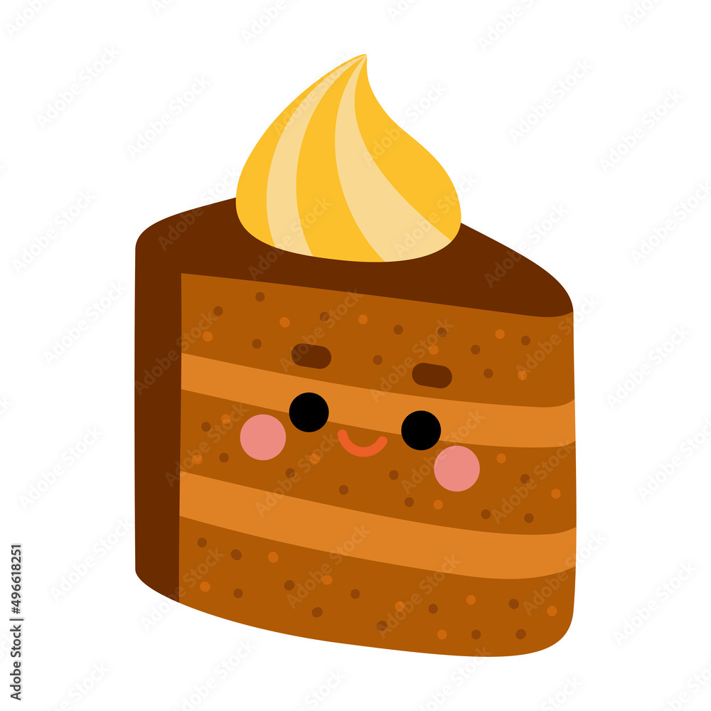 Cartoon vector illustration, cute sweet character, Piece of cake Stock ...