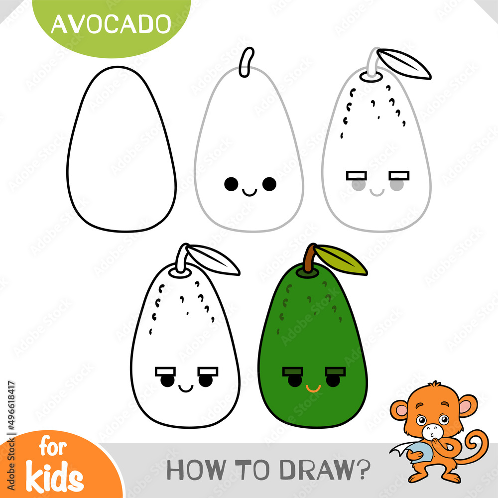 How to draw Avocado for children. Step by step drawing tutorial Stock ...