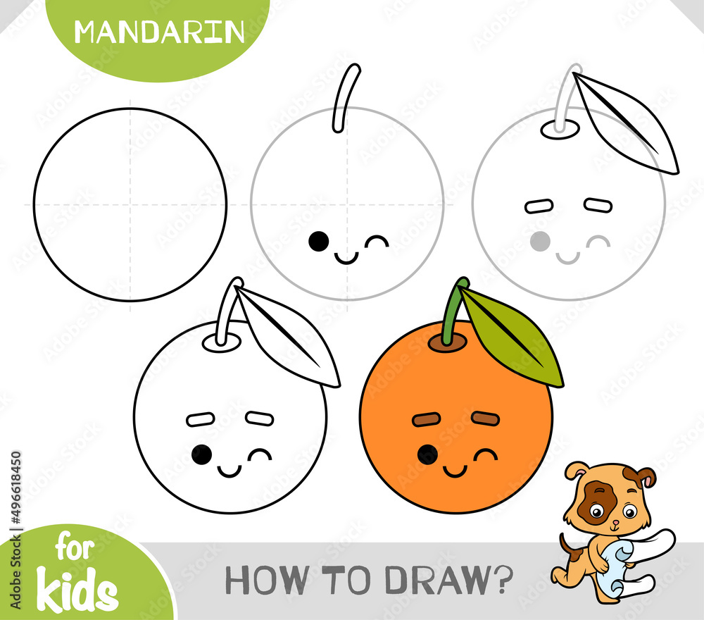 How to draw Mandarin for children. Step by step drawing tutorial Stock ...