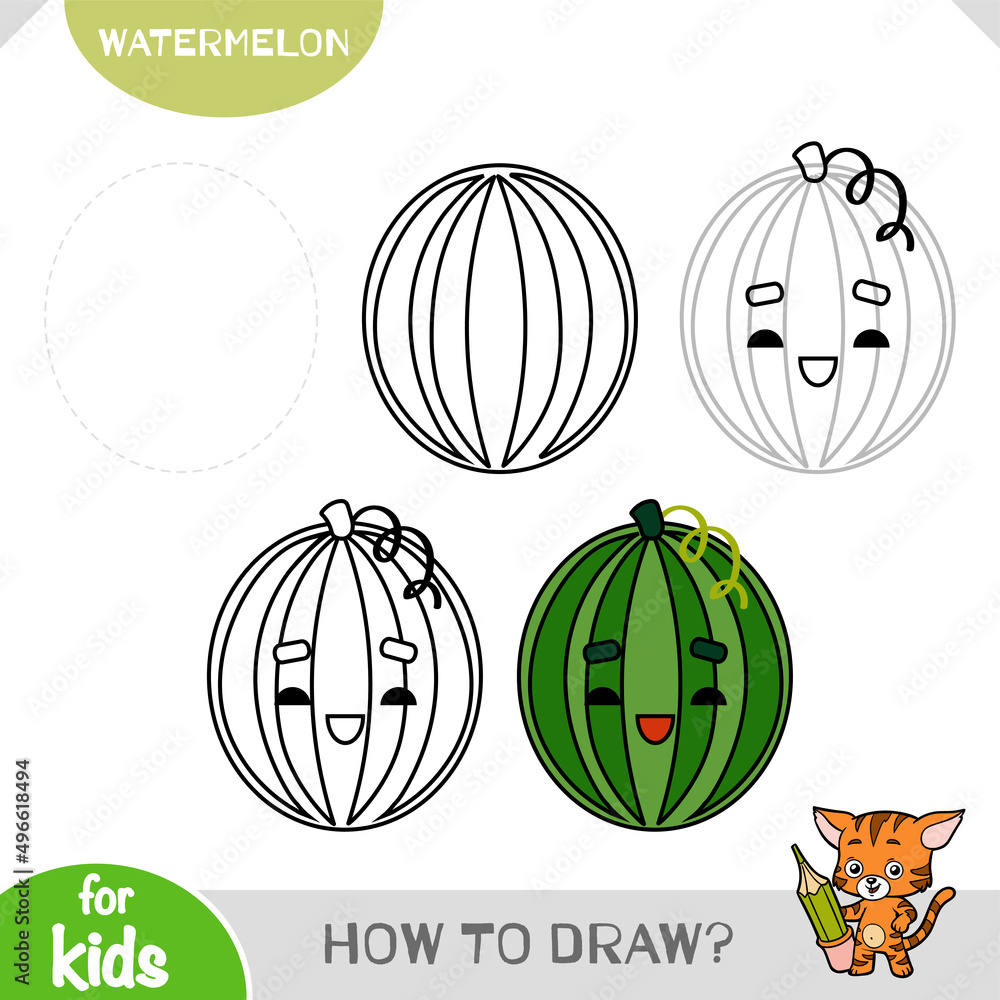 How to draw Watermelon for children. Step by step drawing tutorial ...