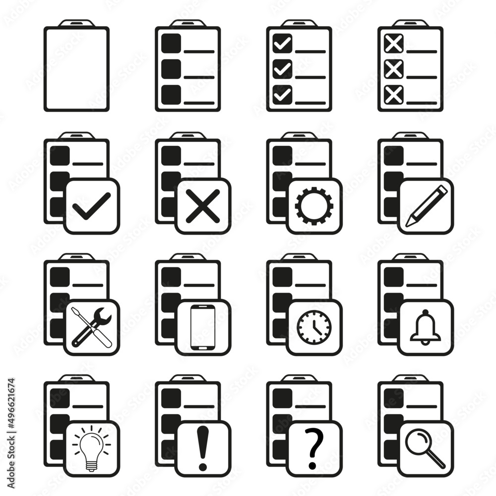 Clipboard icon. Empty clipboard, checklist clipboard icons with ...