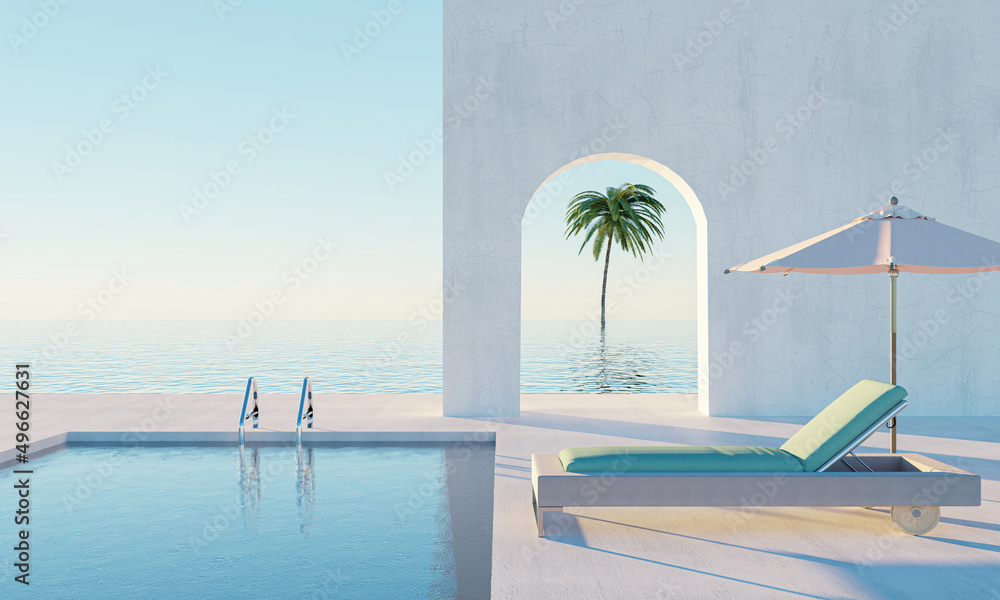 Beach lounge, Sunbathing deck and private swimming pool with sea view ...