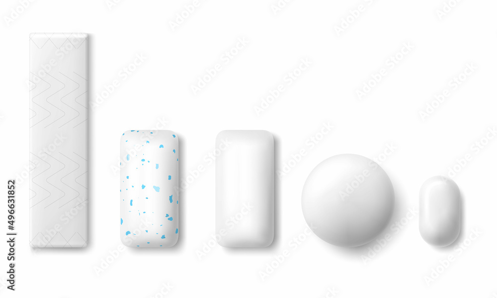 Set of realistic chewing gum of various shape in white color mint ...