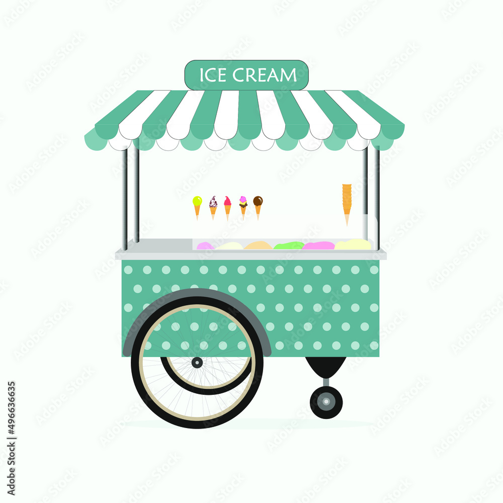 ice cream cart vector illustration isolated on light blue background ...