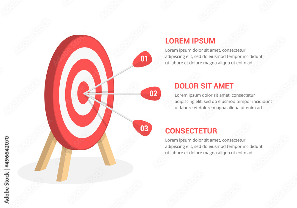 Target with three arrows, three steps or options infographics Stock ...