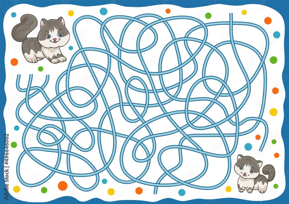 Maze game and labyrinth find way for cute cats. Kids riddle education ...