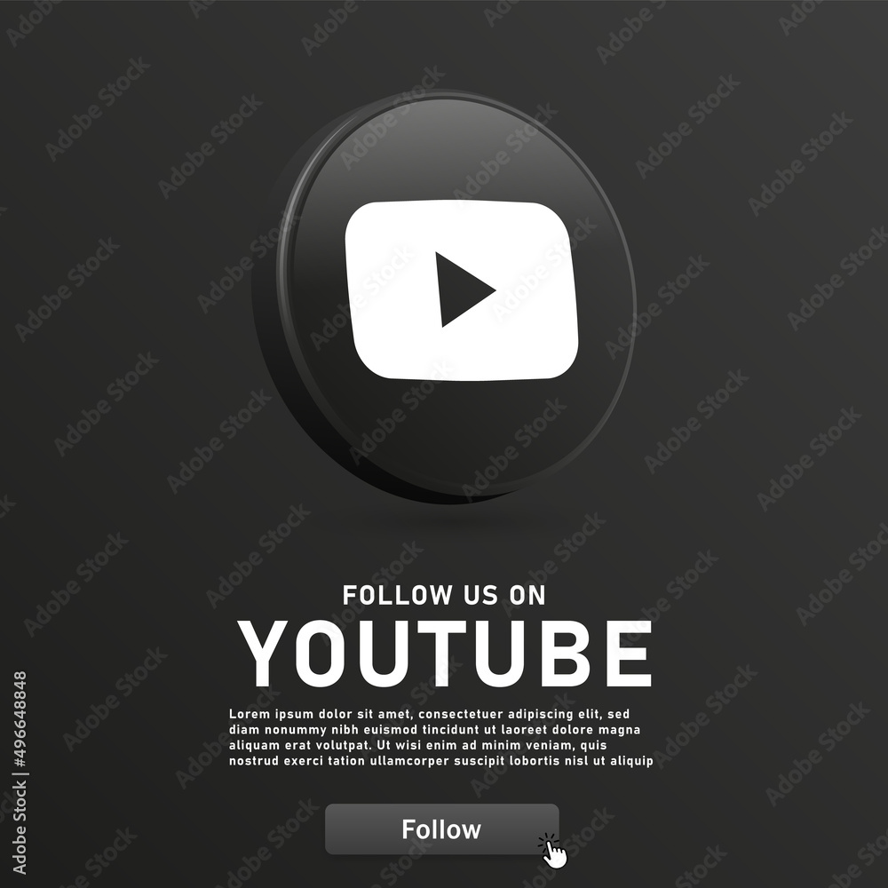 follow us on youtube for social media icons banner in 3d round black ...