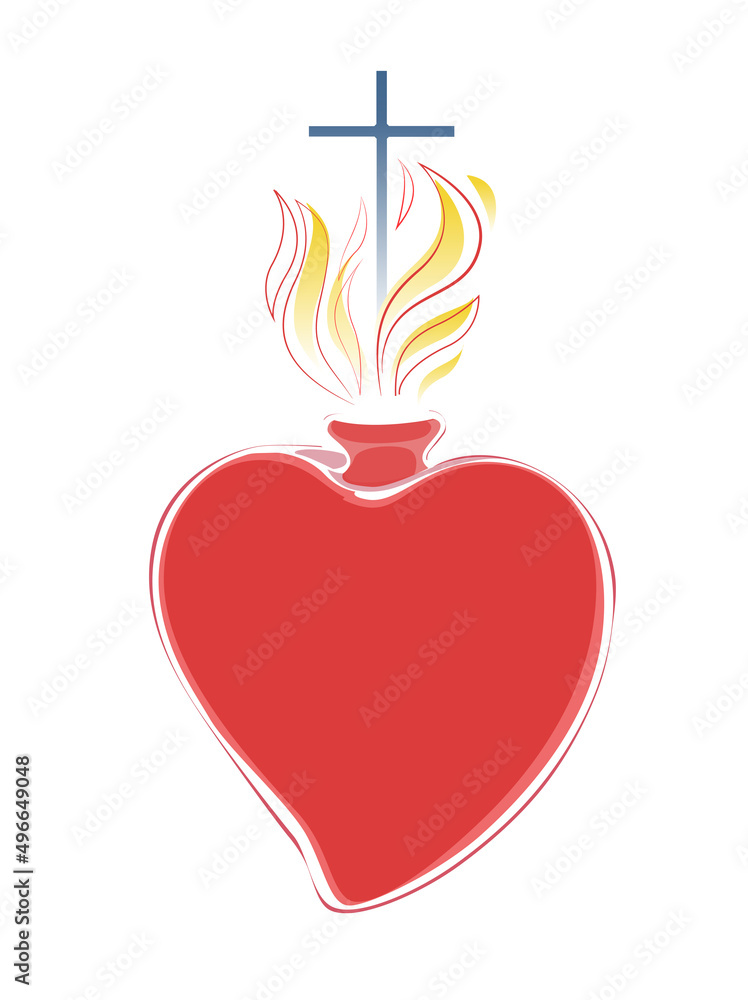 Vector illustration of the Sacred Heart of Jesus. Colorful religious ...