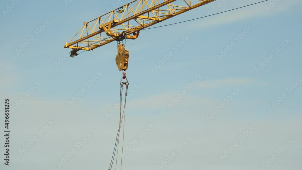 construction crane close up. Construction crane operation and lifting ...