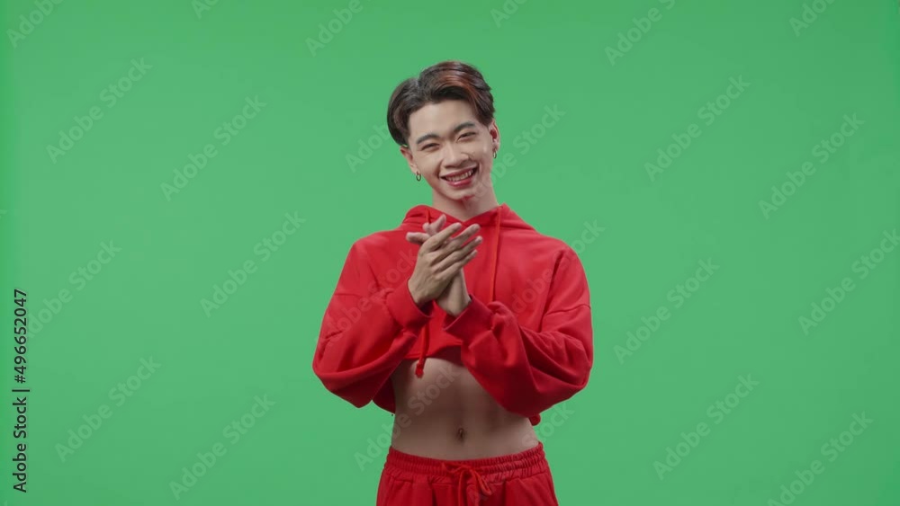 Young Asian Transgender Male Clapping Her Hands In The Green Screen ...