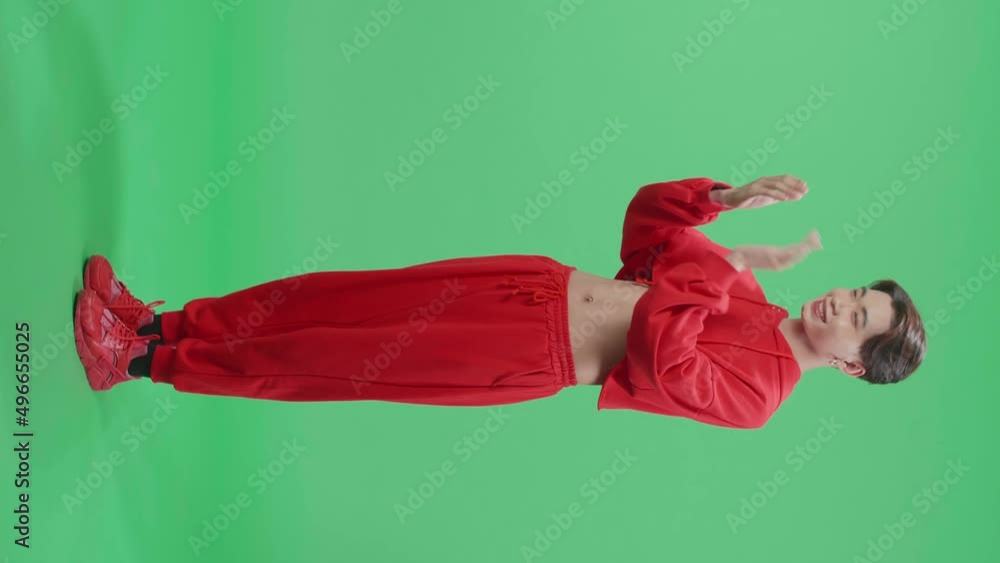 Full Body Of Side View Of Young Asian Transgender Male Clapping His ...