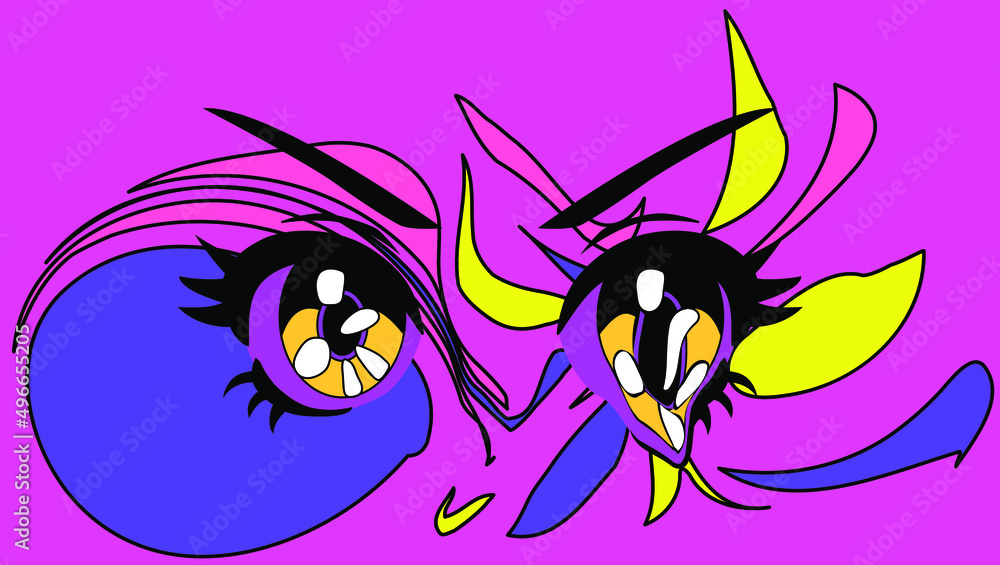 Cute Anime Girl Eyes In Cartoon Style With Sequins And Stars Stock Vector Adobe Stock